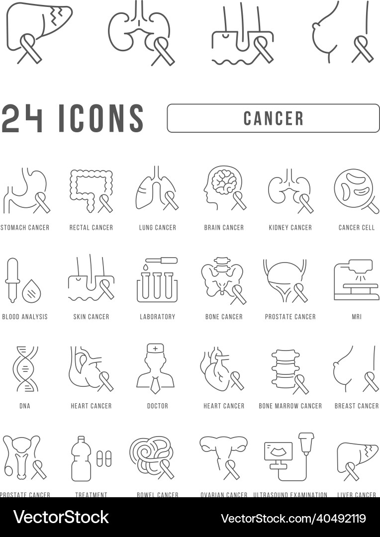 Set of linear icons cancer Royalty Free Vector Image