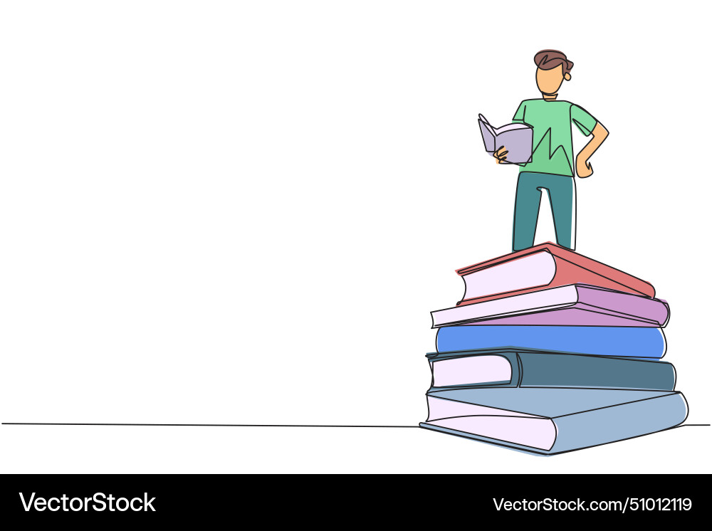 Single one line drawing man standing on pile Vector Image