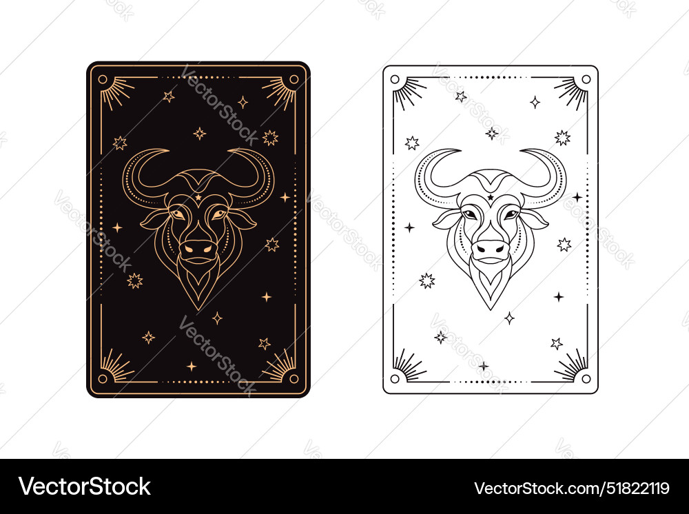 Tarot card with taurus zodiac style simple line Vector Image