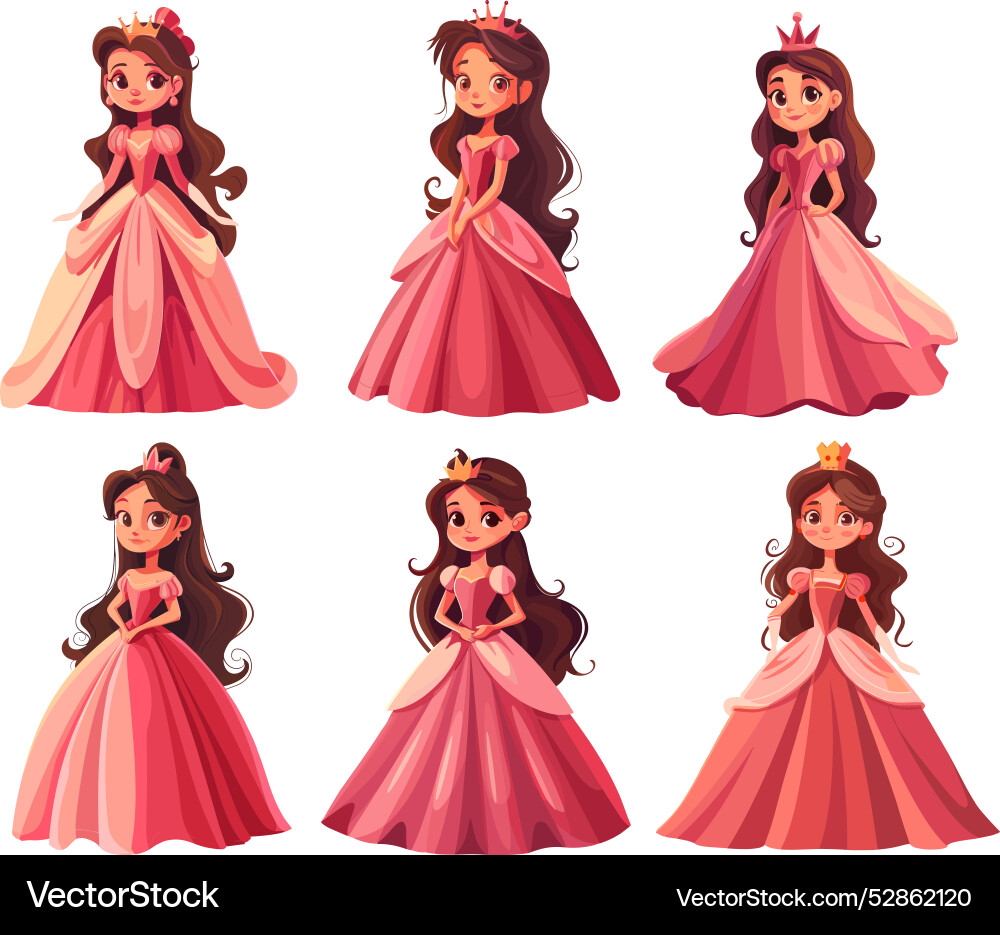 Beautiful princess set cute princesses young Vector Image