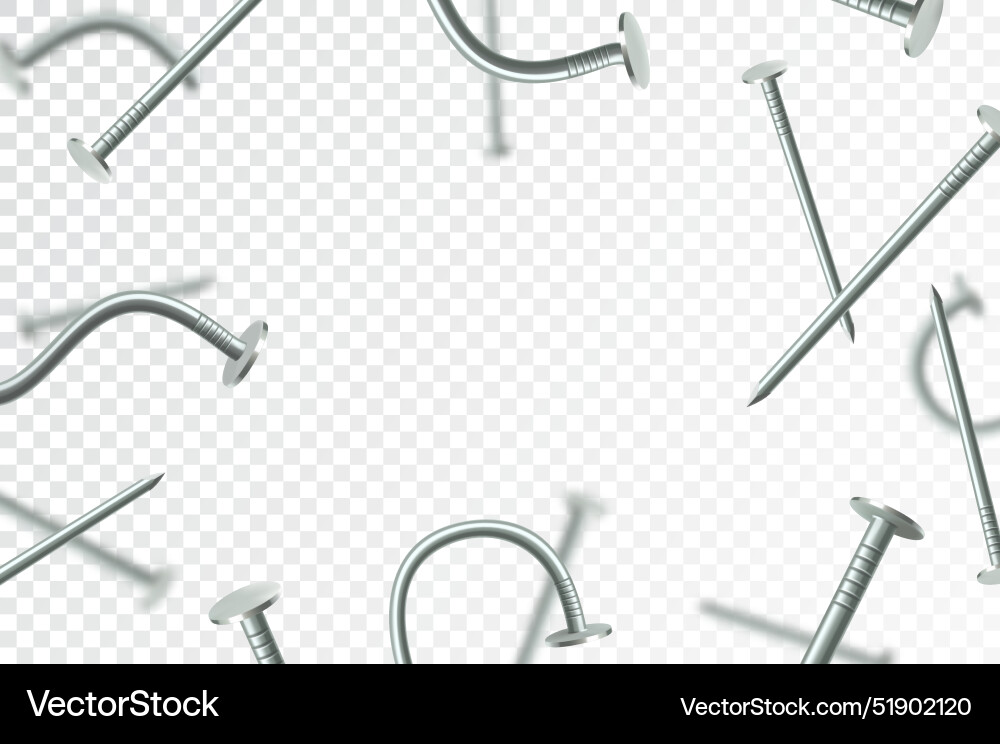 Flying metal nails isolated on transparent Vector Image