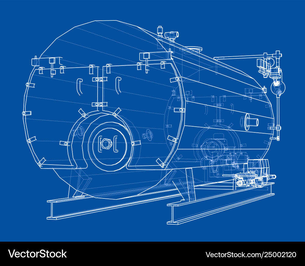 Industrial boiler outline rendering 3d Royalty Free Vector