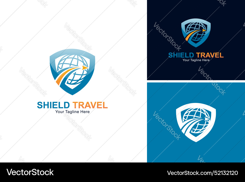 Shield travel logo design map Royalty Free Vector Image