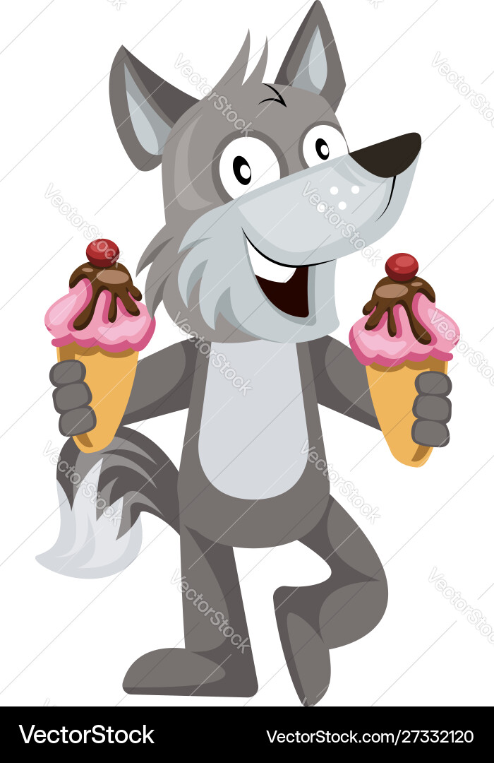 Wolf Eating Ice Cream Black White Illustration Werewolf Eating Ice