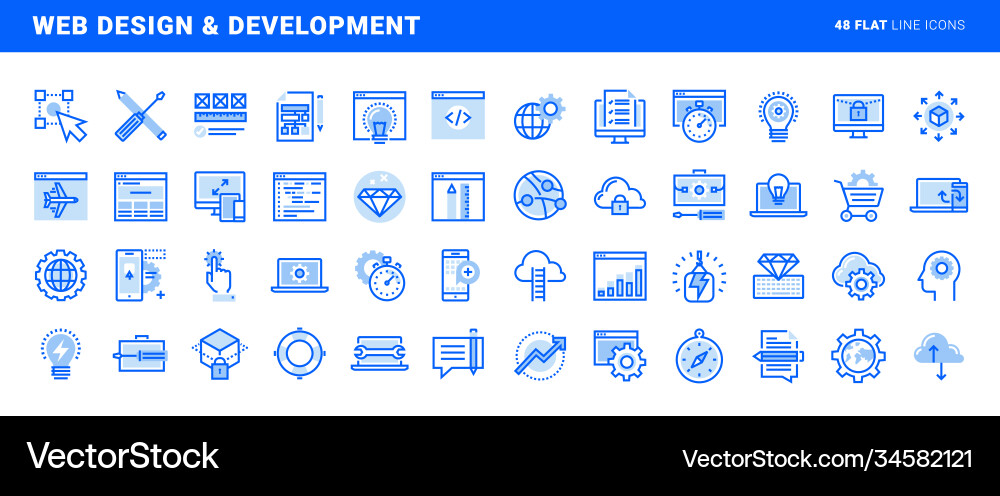 Flat Line Web Icons - Development & Marketing Vector Image