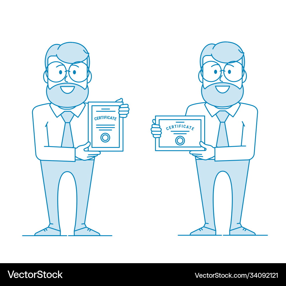 Happy man holding certificate certification Vector Image