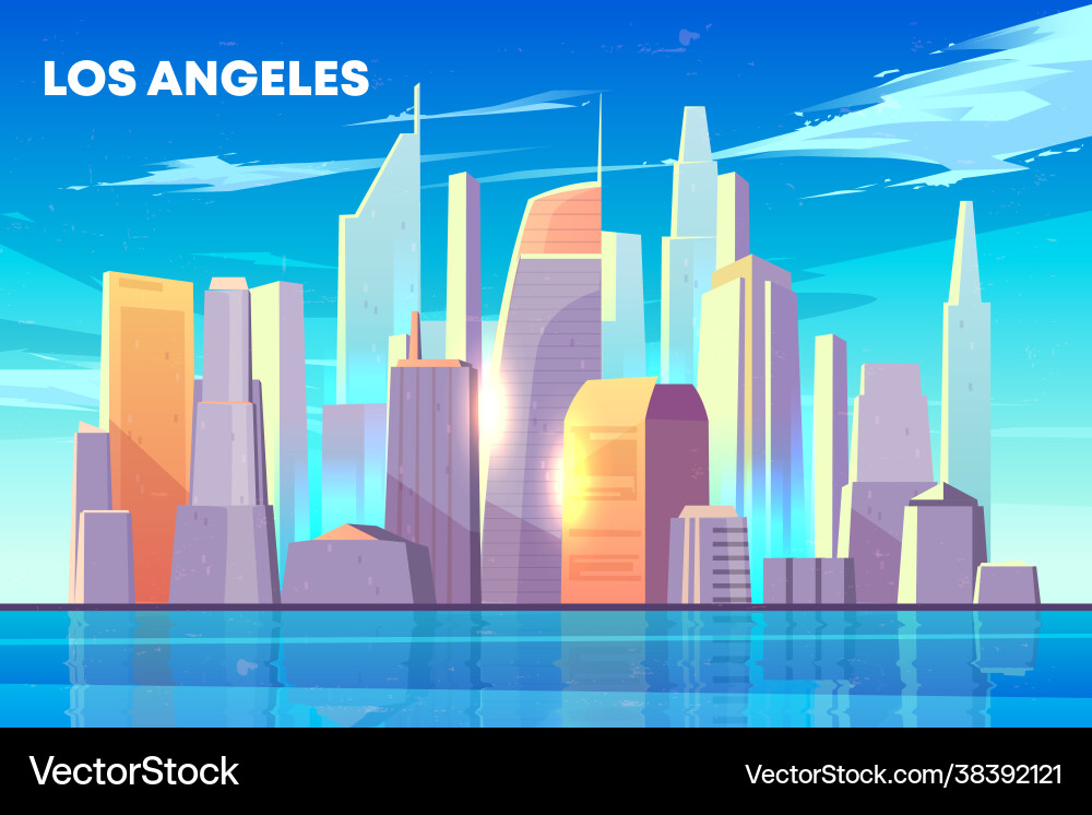 Los angeles city bay skyline cartoon Royalty Free Vector