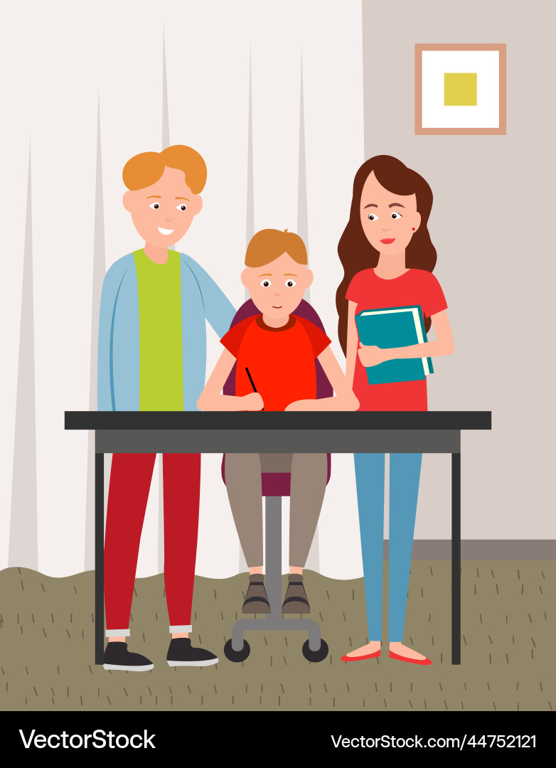 Parents watching encouraging son for doing Vector Image