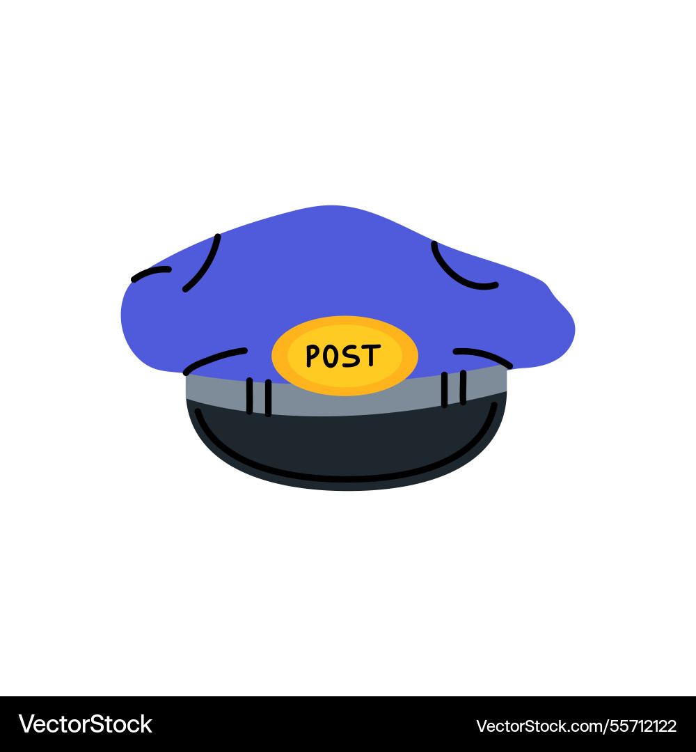 A vibrant blue postal hat with gold emblem Vector Image