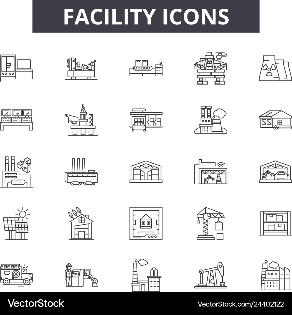 Facility Line Icons - Industrial & Business Vector Image