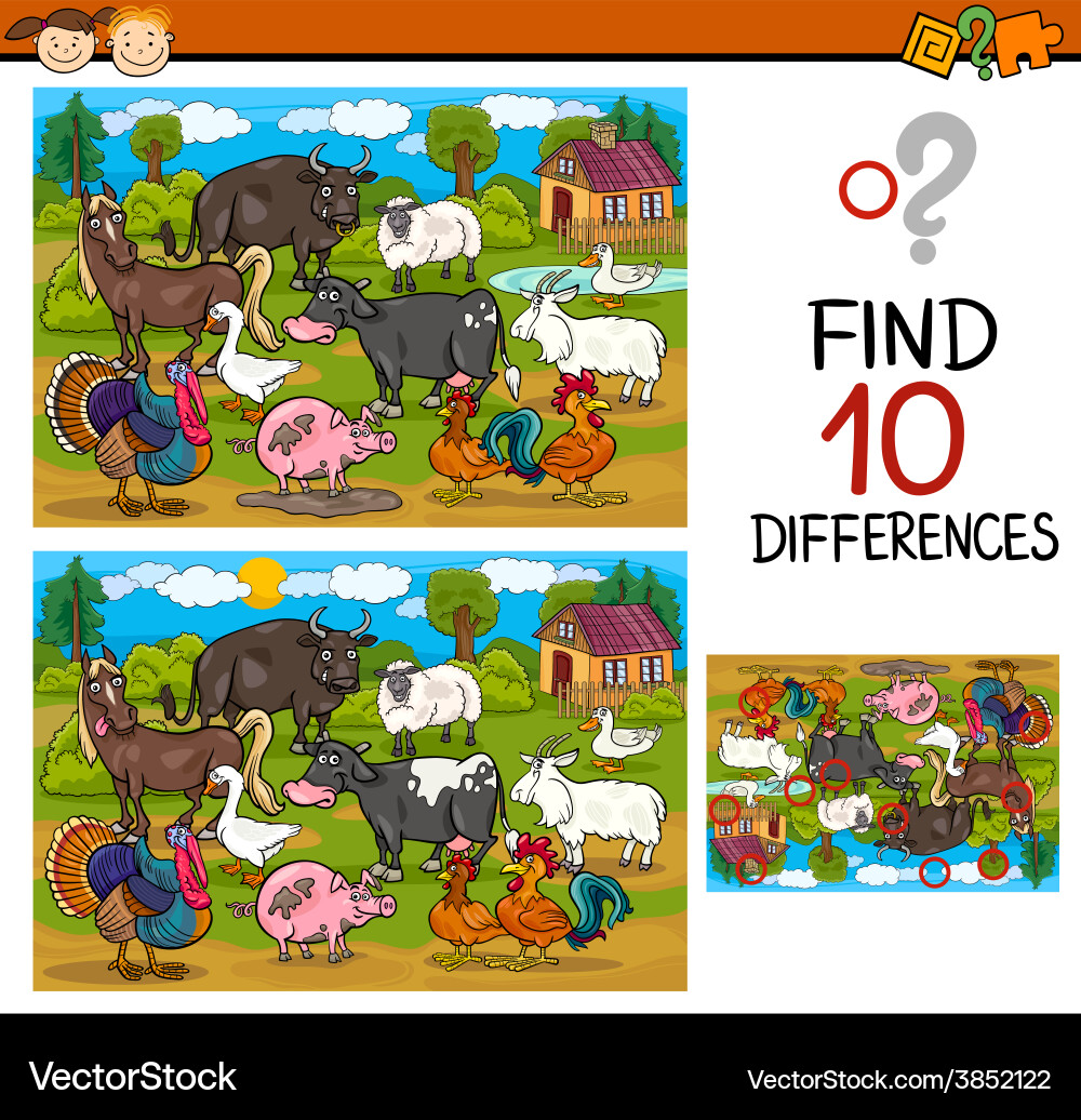 Find differences cartoon game Royalty Free Vector Image
