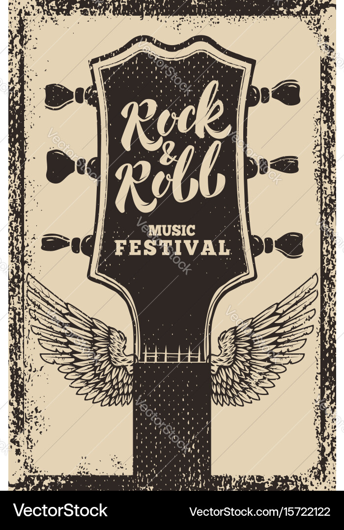 Rock and roll festival poster template guitar Vector Image