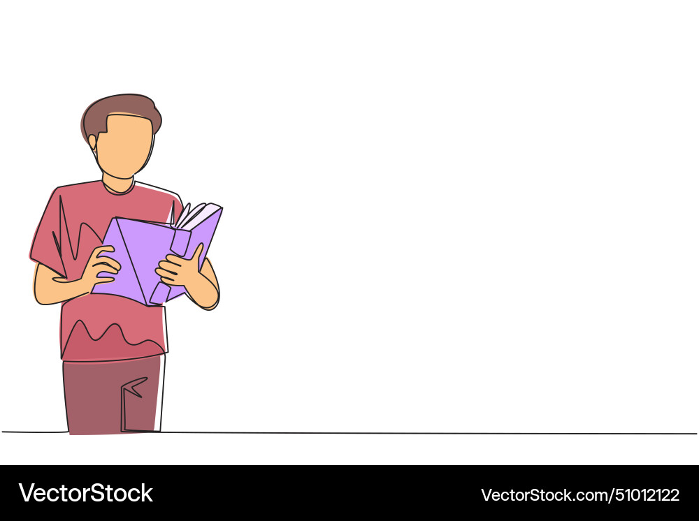 Single one line drawing man focused on reading Vector Image