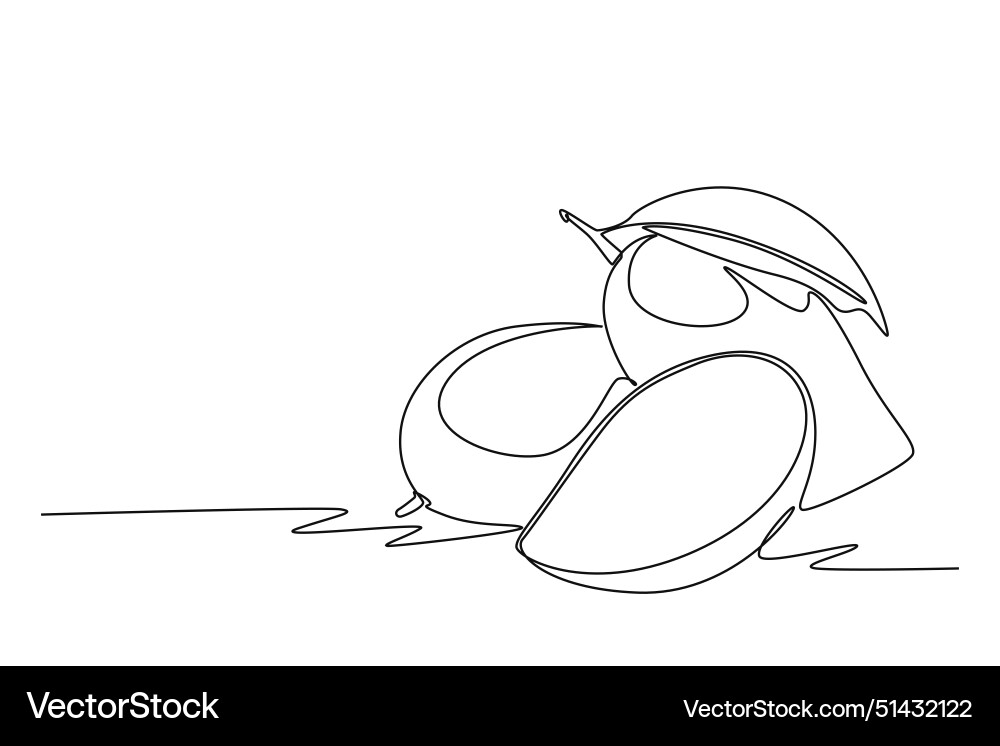 Single one line drawing whole and half sliced Vector Image