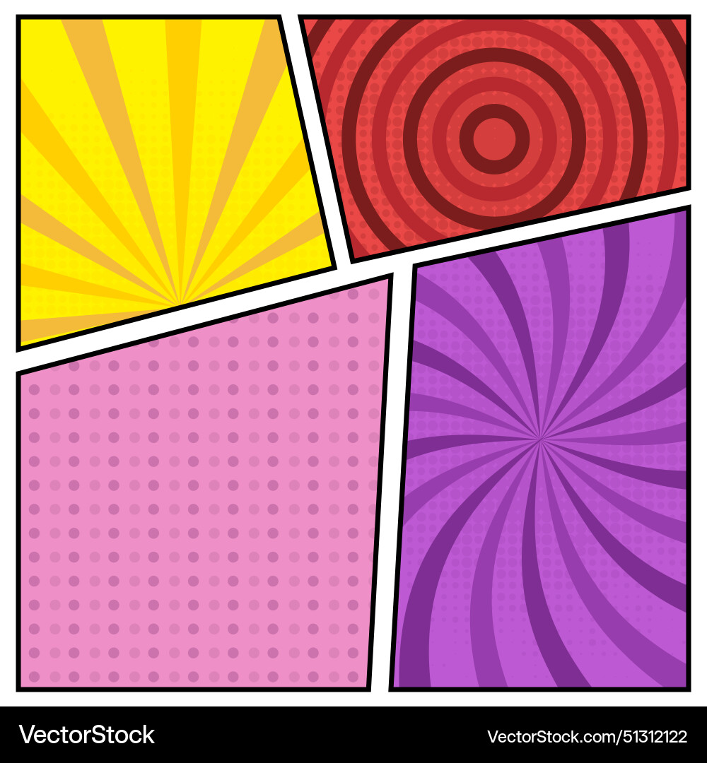 Square cartoon comic background set colorful Vector Image