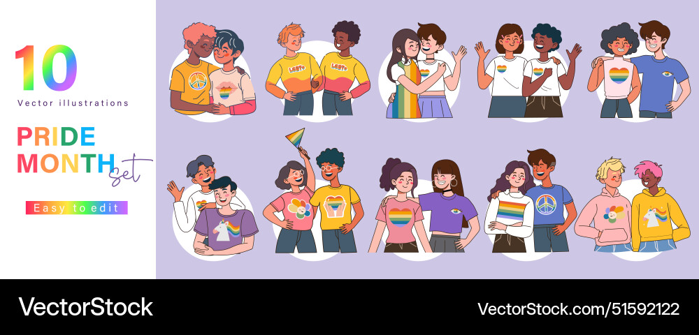 Vibrant lgbtq pride month set Royalty Free Vector Image