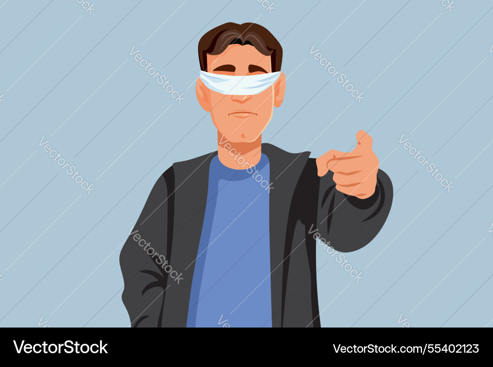 Blindfolded man pointing fingers and accusing Vector Image