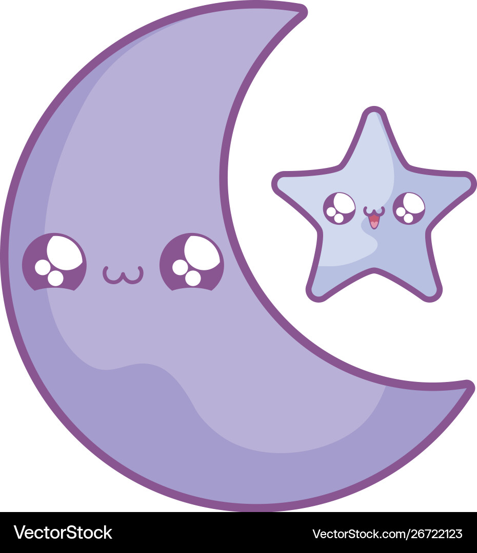 Cute moon with star kawaii style Royalty Free Vector Image