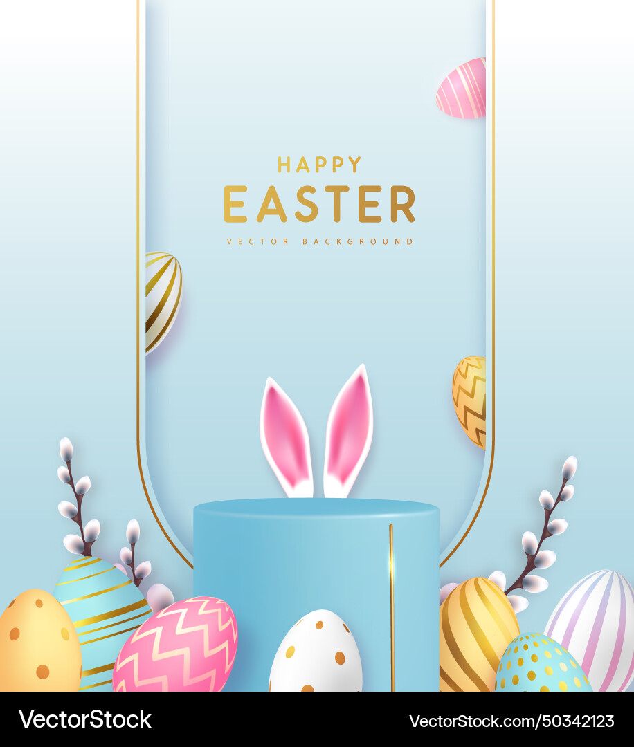 Easter background with 3d podium and eggs Vector Image