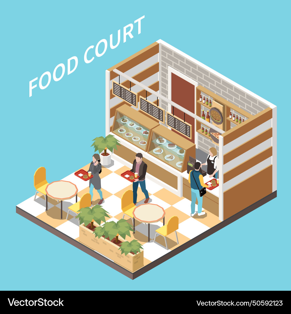 Food court isometric view Royalty Free Vector Image
