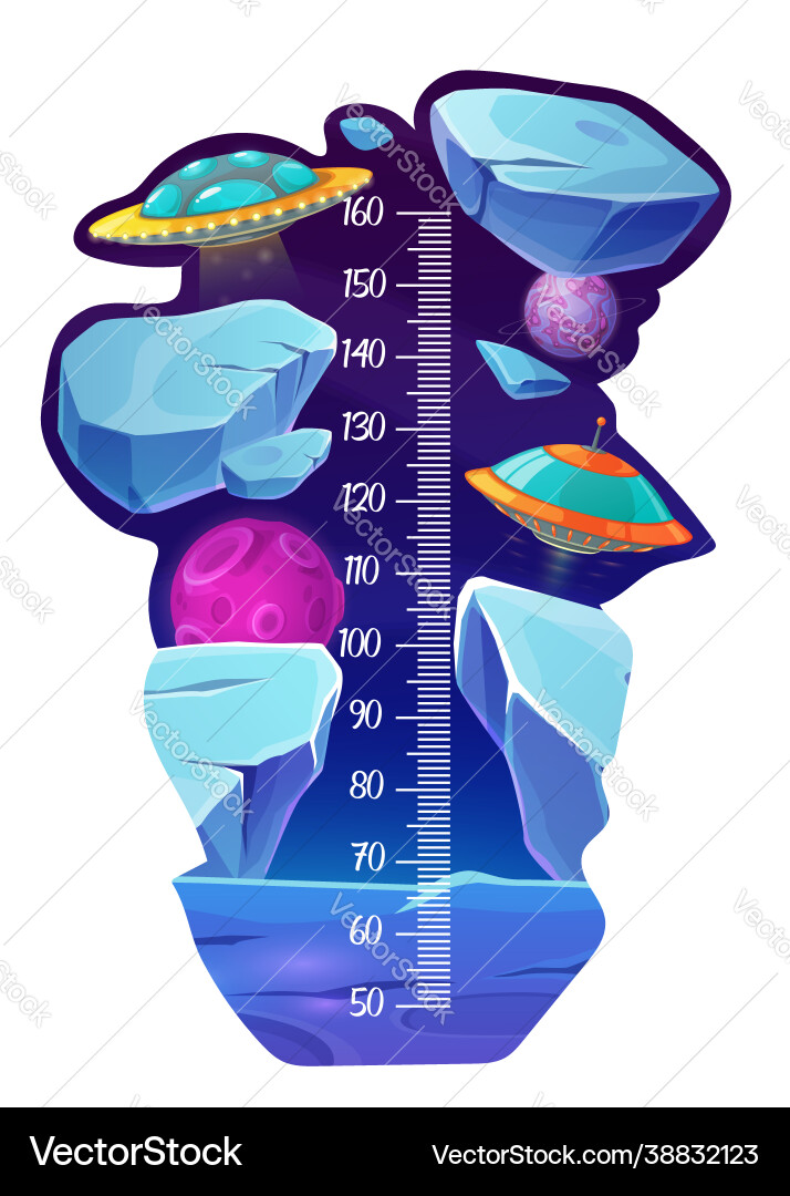 Kids height chart with alien spaceship and planet Vector Image