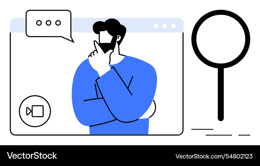 Virtual meeting concept with thoughtful character Vector Image