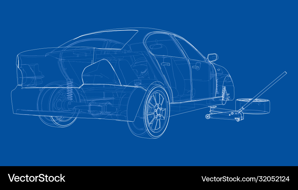 Concept car with floor jack Royalty Free Vector Image
