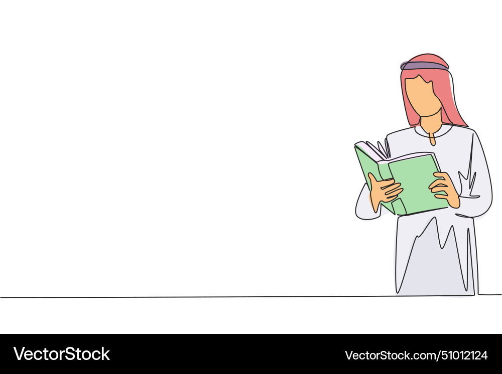 Continuous one line drawing arab man focus Vector Image