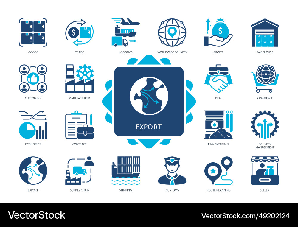 Export & Trade Icon Set Royalty Free Vector Image