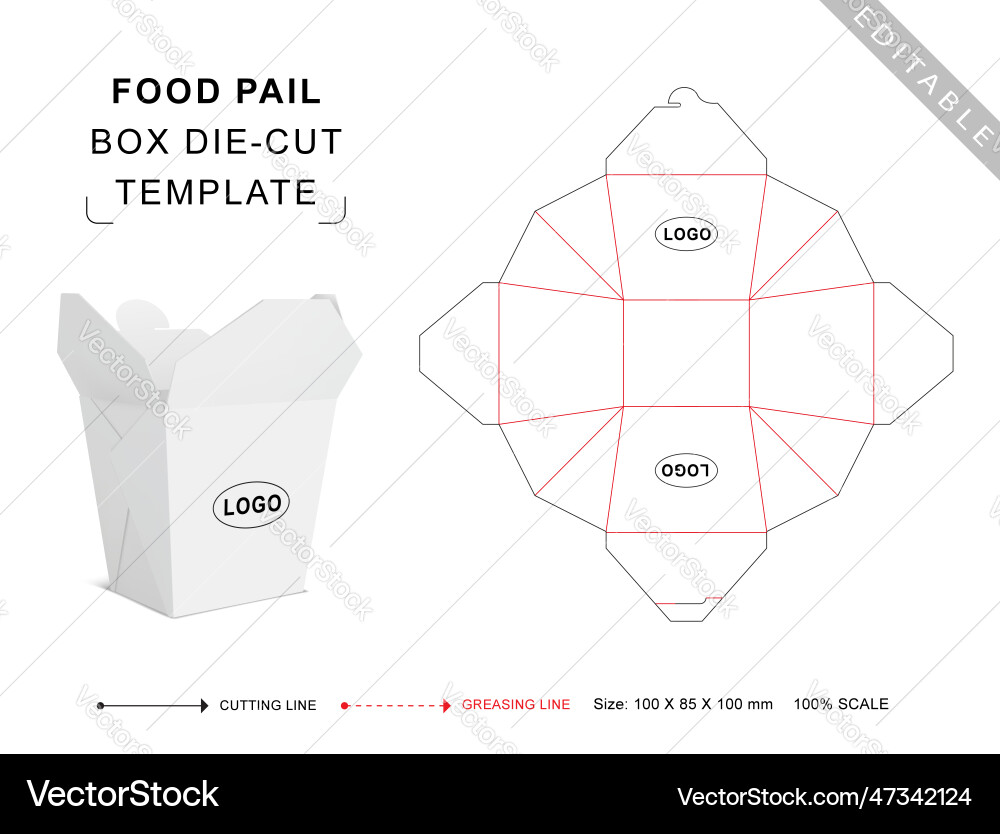 Food pail box die cut template packaging Vector Image