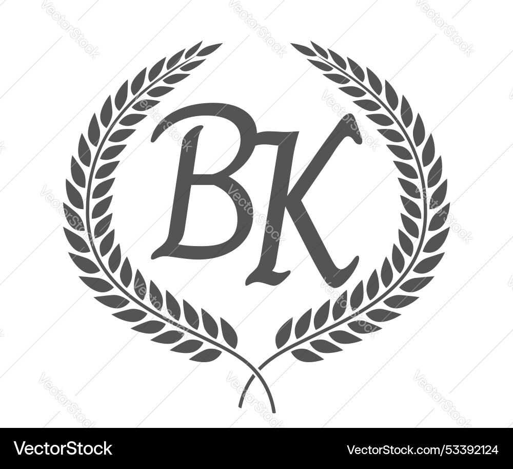 Initial letter b and k bk monogram logo design Vector Image
