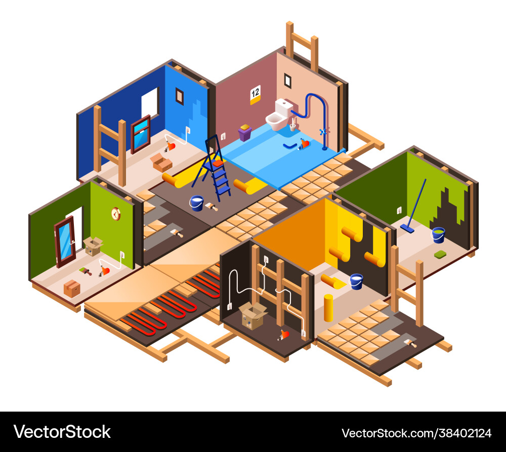 Isometric Home Renovation & Repair Royalty Free Vector