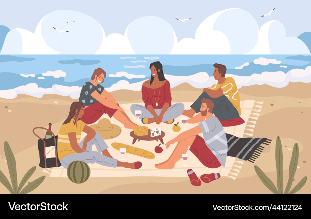 Picnic by the sea background or banner Royalty Free Vector