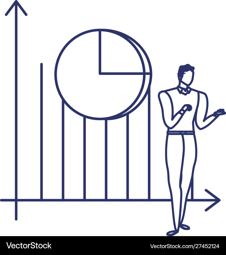 Silhouette man with statistic bars in white Vector Image