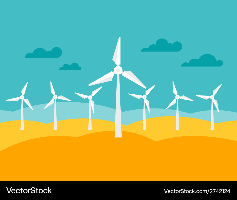 Wind energy power plant in flat style Royalty Free Vector