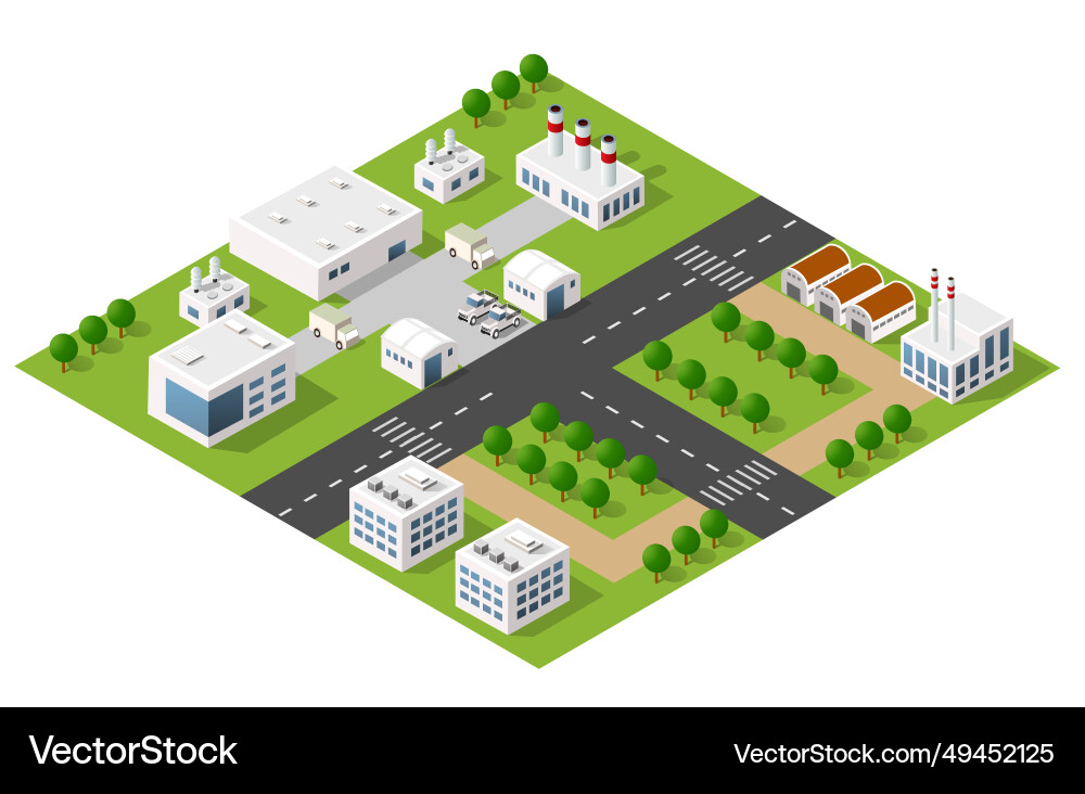 Isometric 3d city module industrial urban factory Vector Image