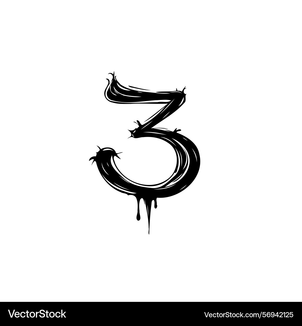 Stylized number three with dripping effect Vector Image