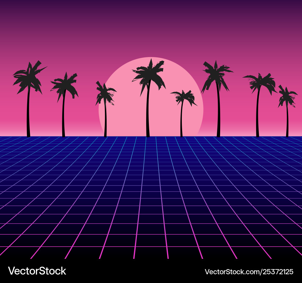 Synth wave retro grid background synthwave 80s Vector Image