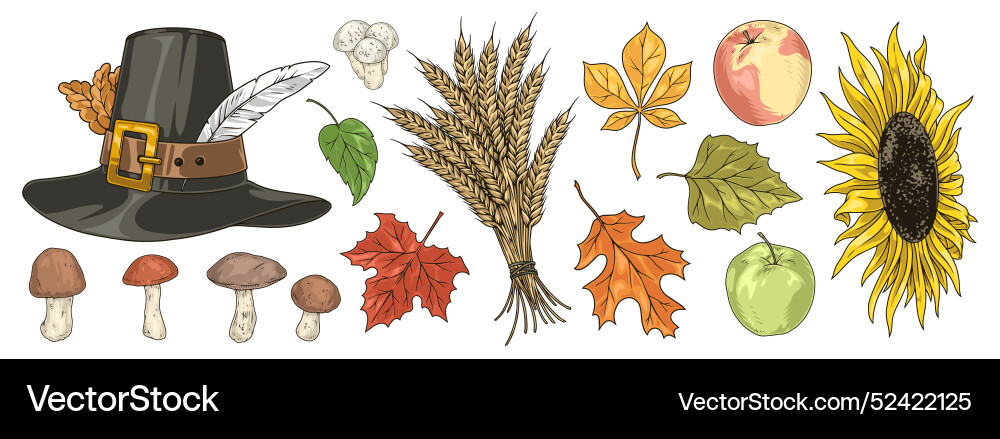 Thanksgiving day set emblems colorful Royalty Free Vector