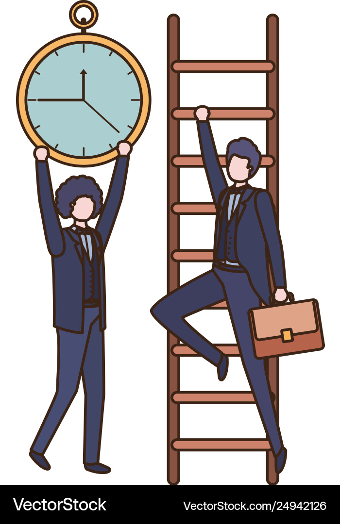 Businessmen with stair and clock avatar character Vector Image