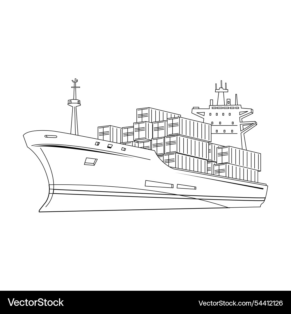 Cargo ship outline art Royalty Free Vector Image