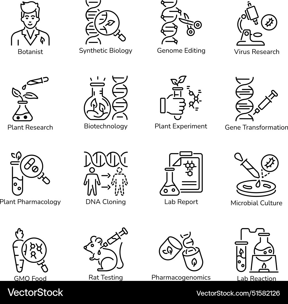 Collection of biotechnology linear icons Vector Image