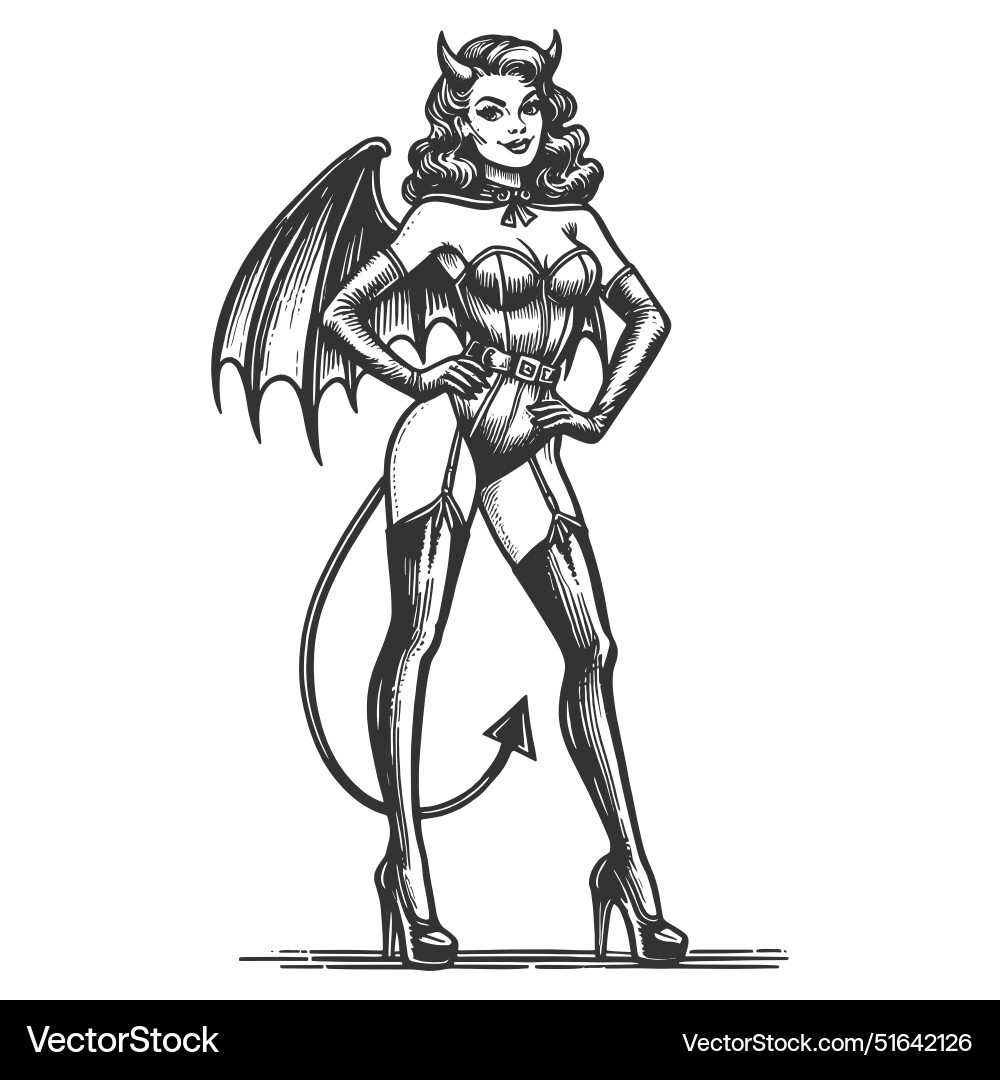 Fantasy Devil Woman Engraving Royalty Free Vector Image