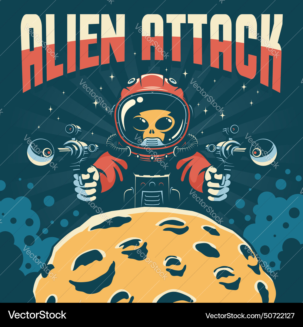 Alien astronaut attack with laser guns Royalty Free Vector