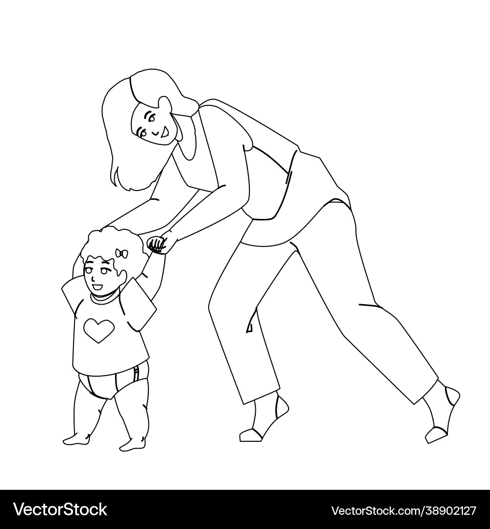 Baby toddler taking first steps with mother Vector Image