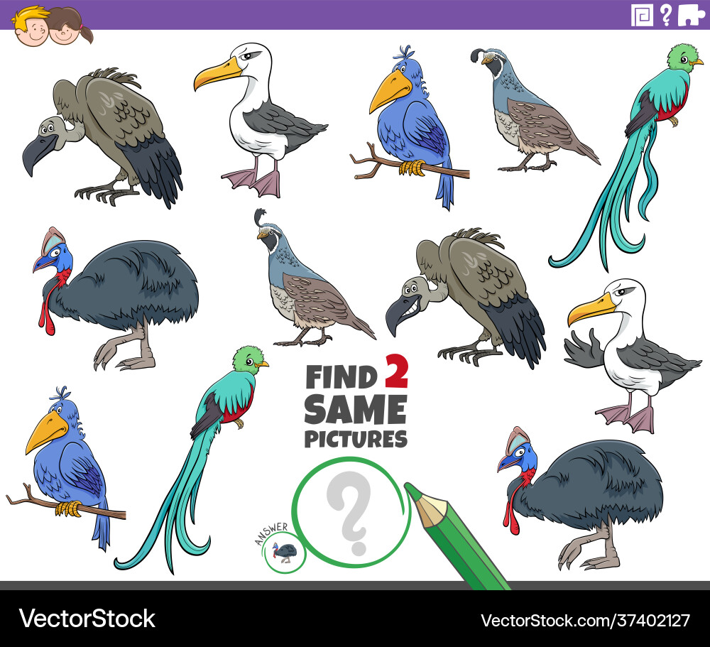 Find two same cartoon dog characters educational Vector Image