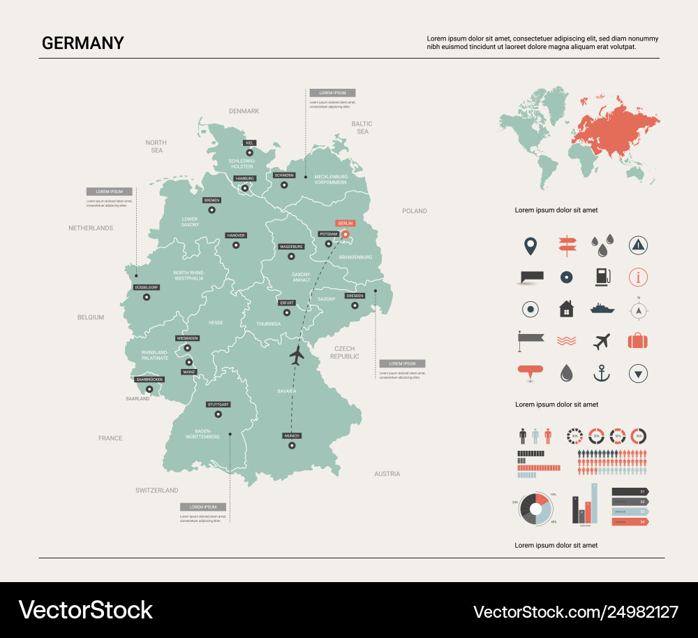 Germany Country Map Royalty Free Vector Image - VectorStock