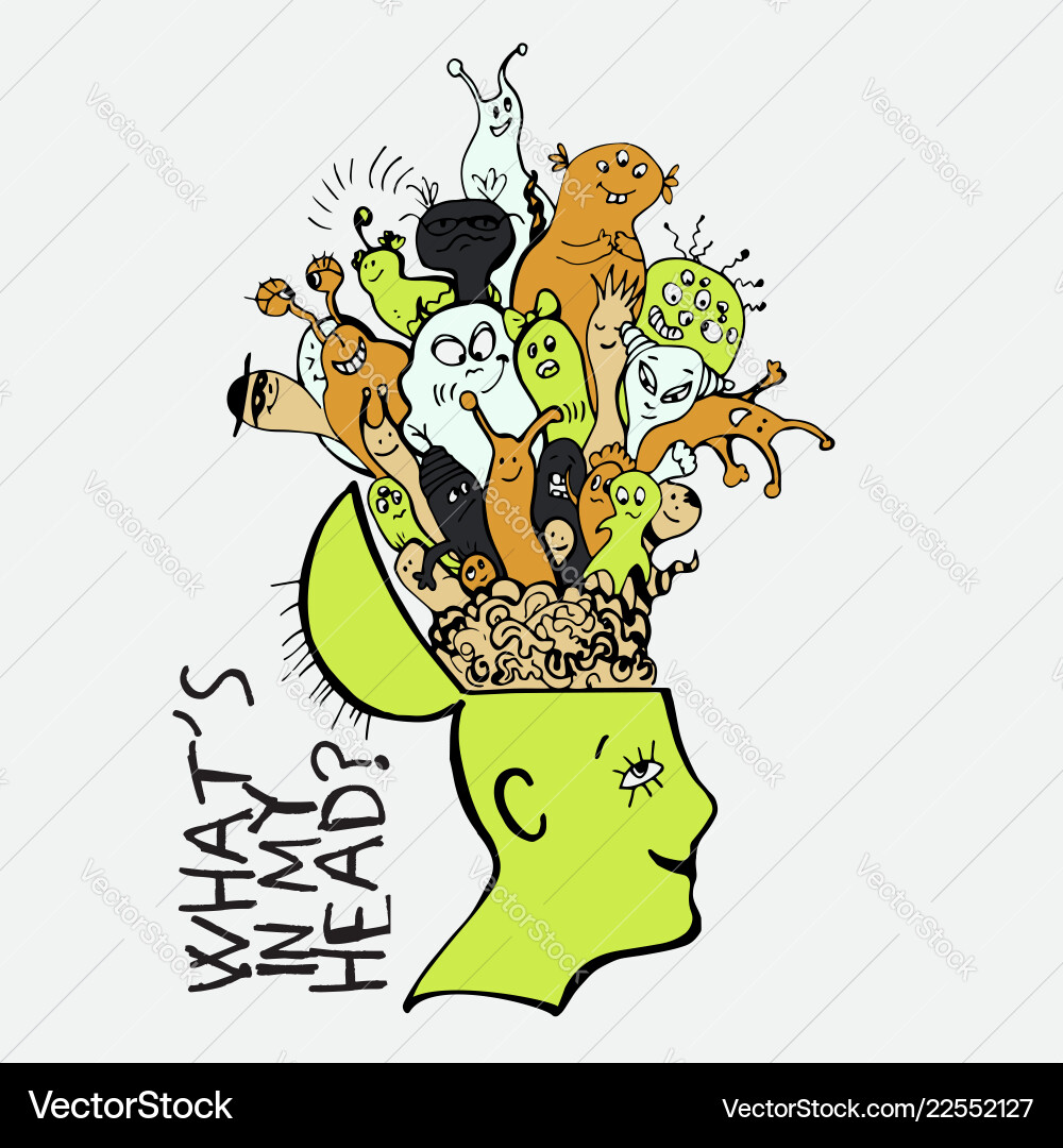 Human brain with cute cartooning monster inside Vector Image