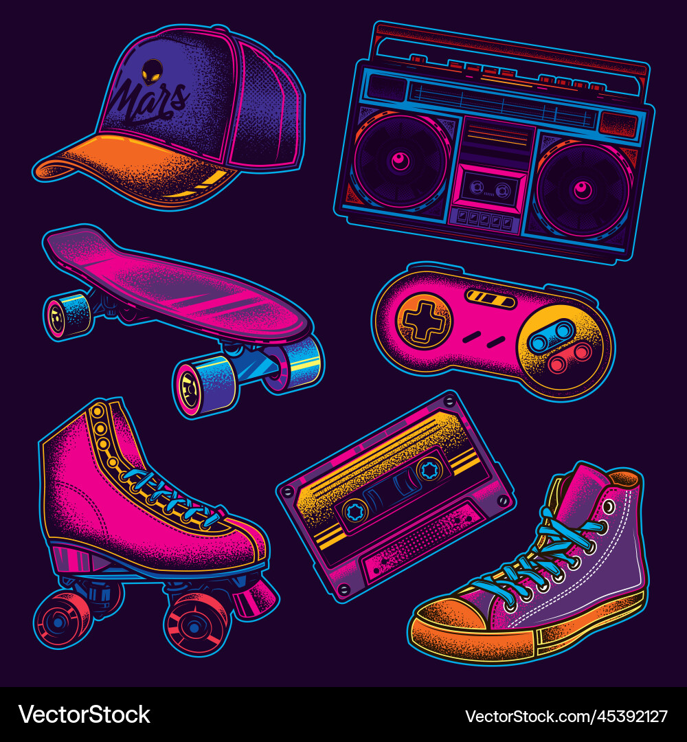 Neon 80s Retro Set Royalty Free Vector Image - VectorStock