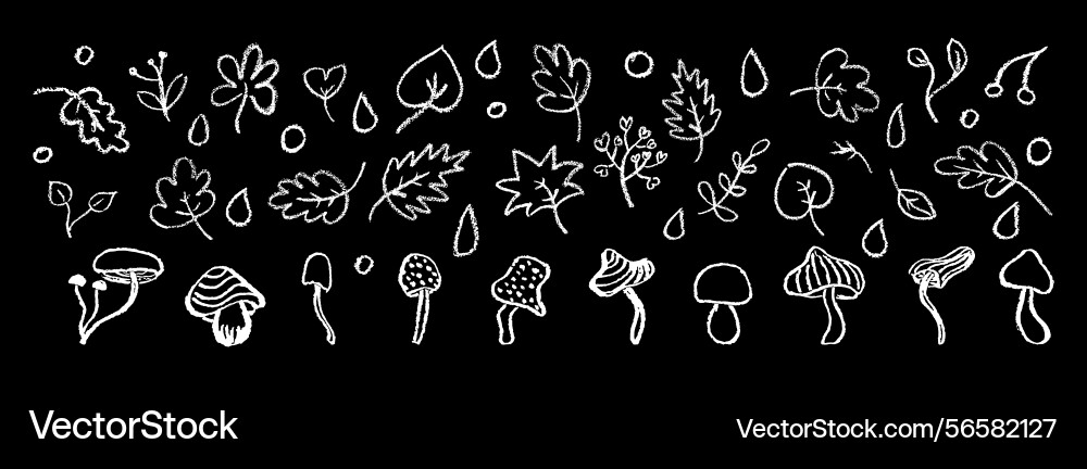 White crayon autumn set with leaves Royalty Free Vector